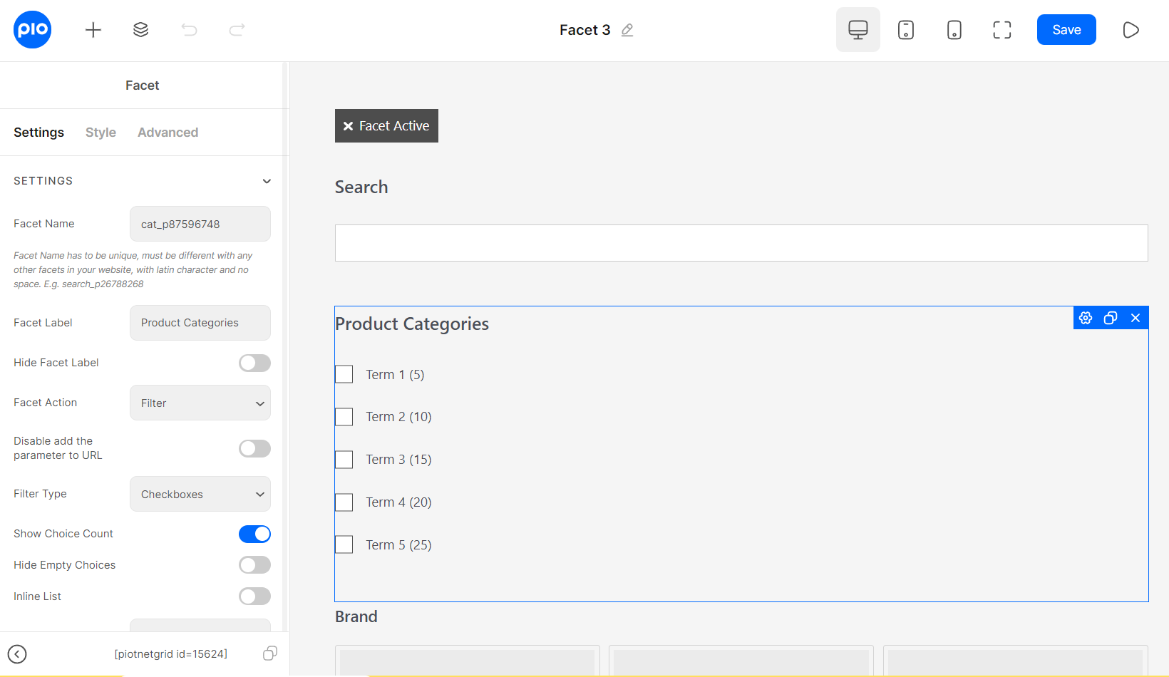 Create a Facet - Piotnet Grid