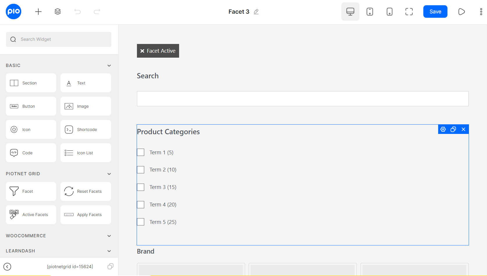 Create a Facet - Piotnet Grid
